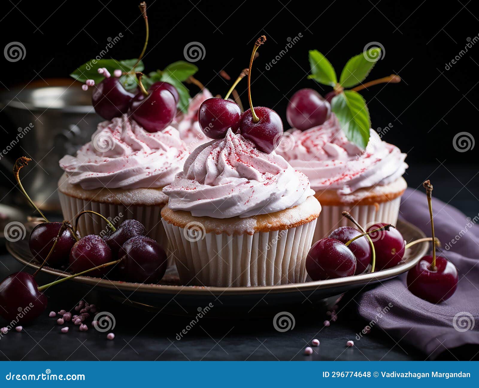 Cherry Cupcakes Tempting Display Stock Illustration - Illustration of cuisine, cake: 296774648