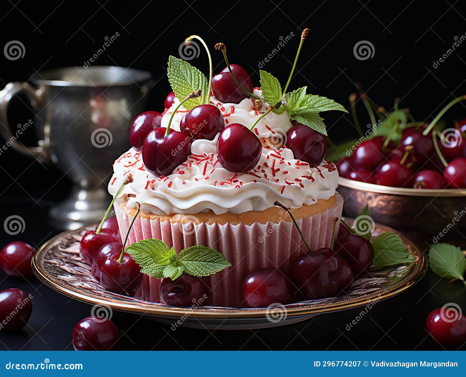 Cherry Cupcakes Tempting stock illustration. Illustration of cake - 296774207
