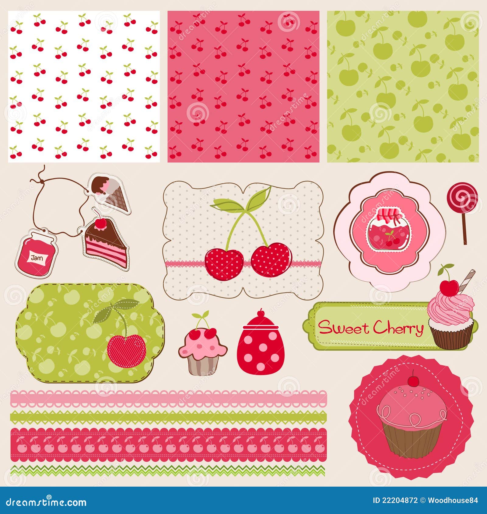 Cherry Design Elements for Scrapbook Stock Vector - Illustration of ...