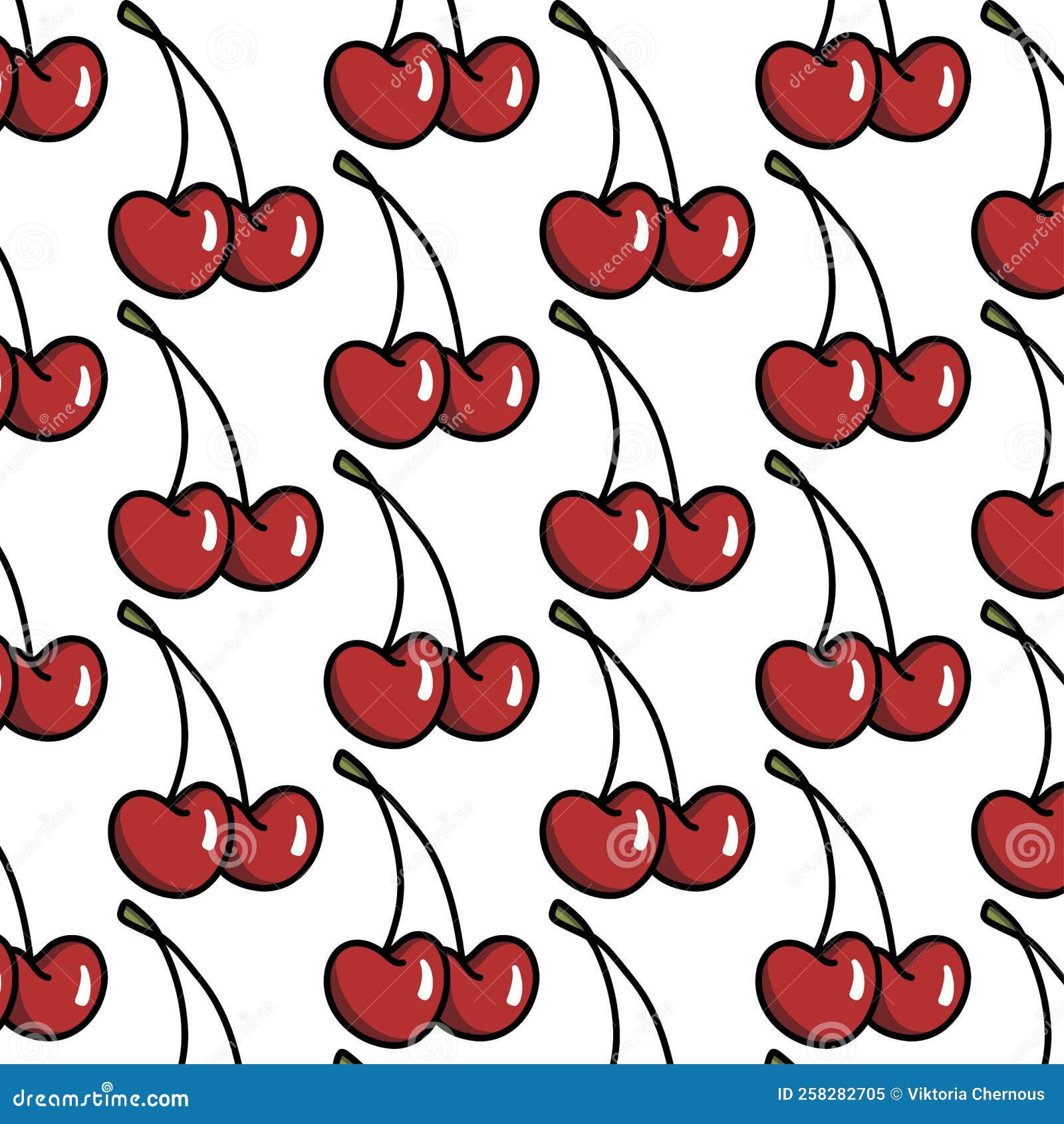 Cherry Doodle Pattern, Vector Color Line Illustration Stock Vector ...