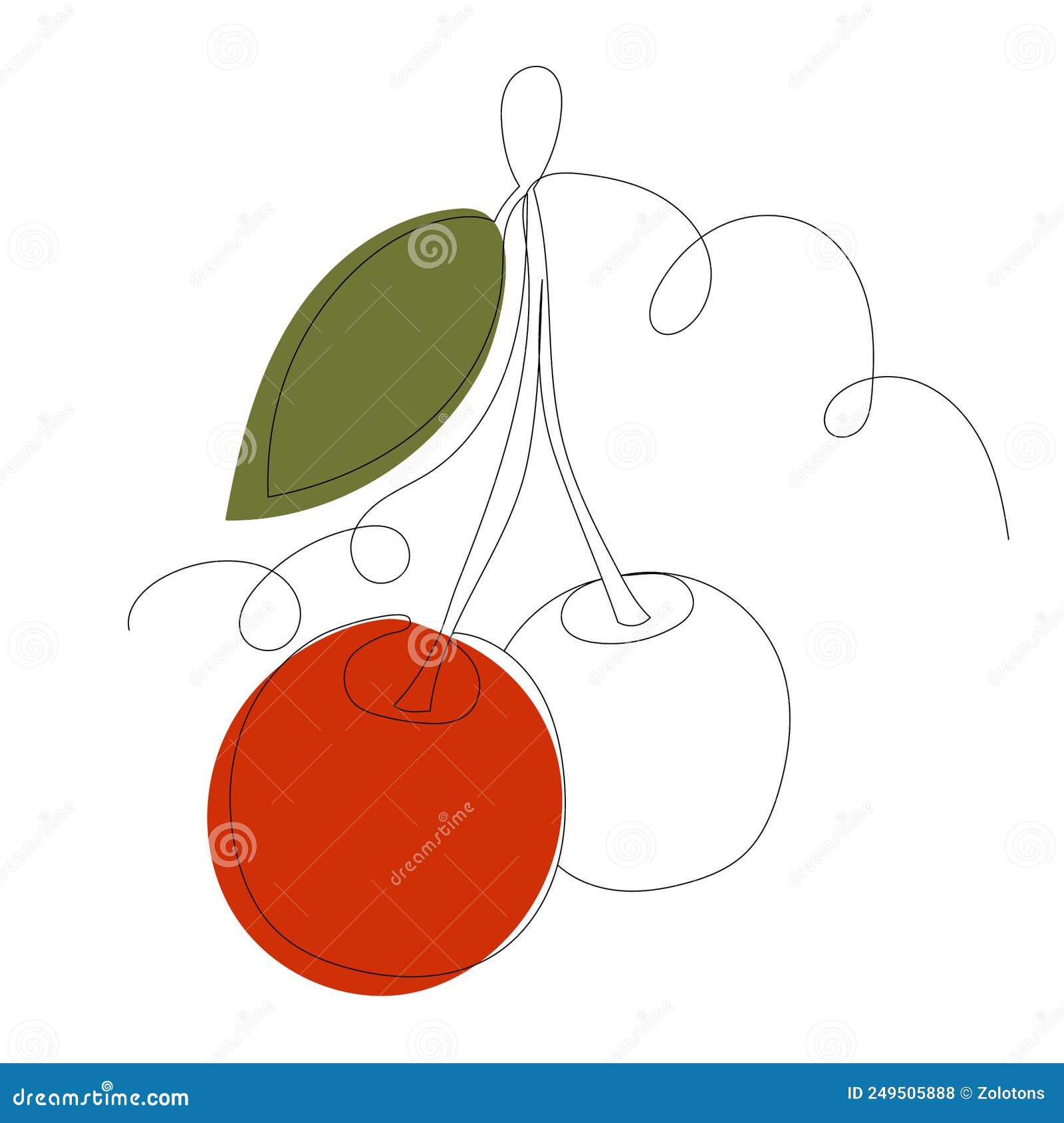 Cherry Drawing by One Continuous Line, Vector Stock Vector ...