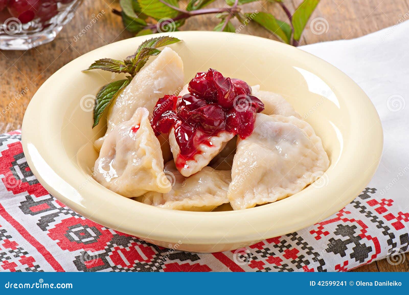 Cherry dumplings with mint stock image. Image of diet - 42599241