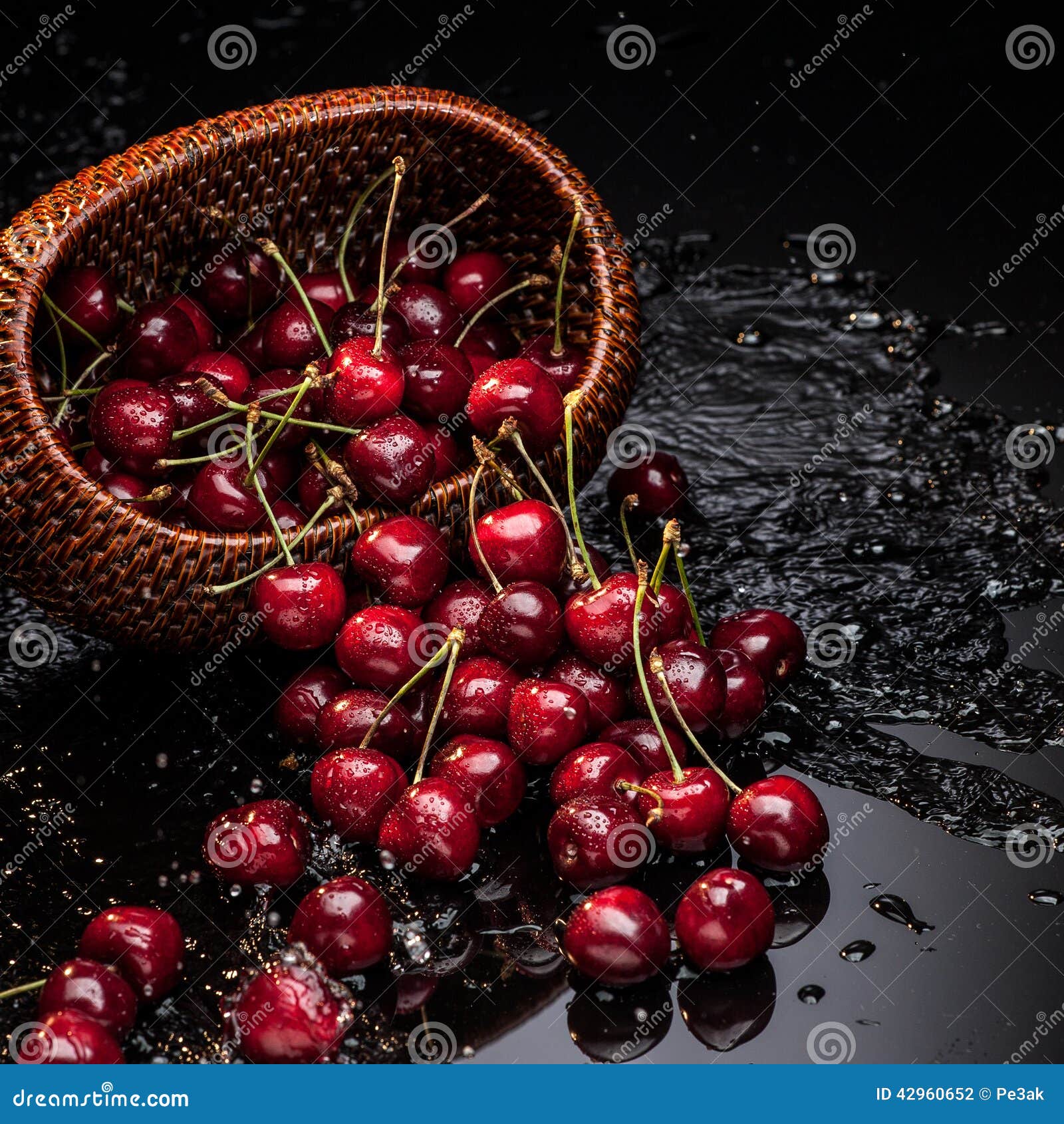 Cherry falling from basket stock photo. Image of spring - 42960652