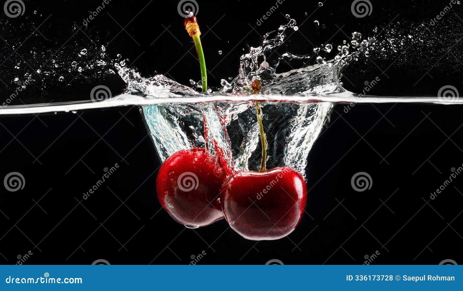 Cherry Falling into Water with Black Background Stock Illustration ...