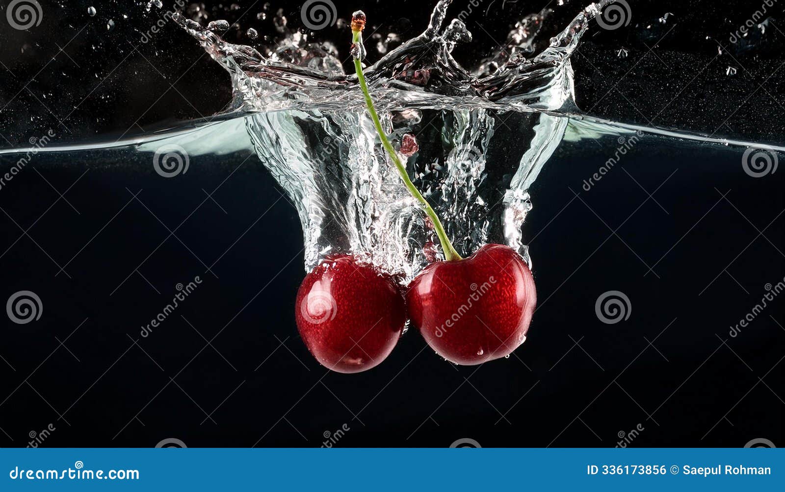 Cherry Falling into Water with Black Background Stock Illustration ...