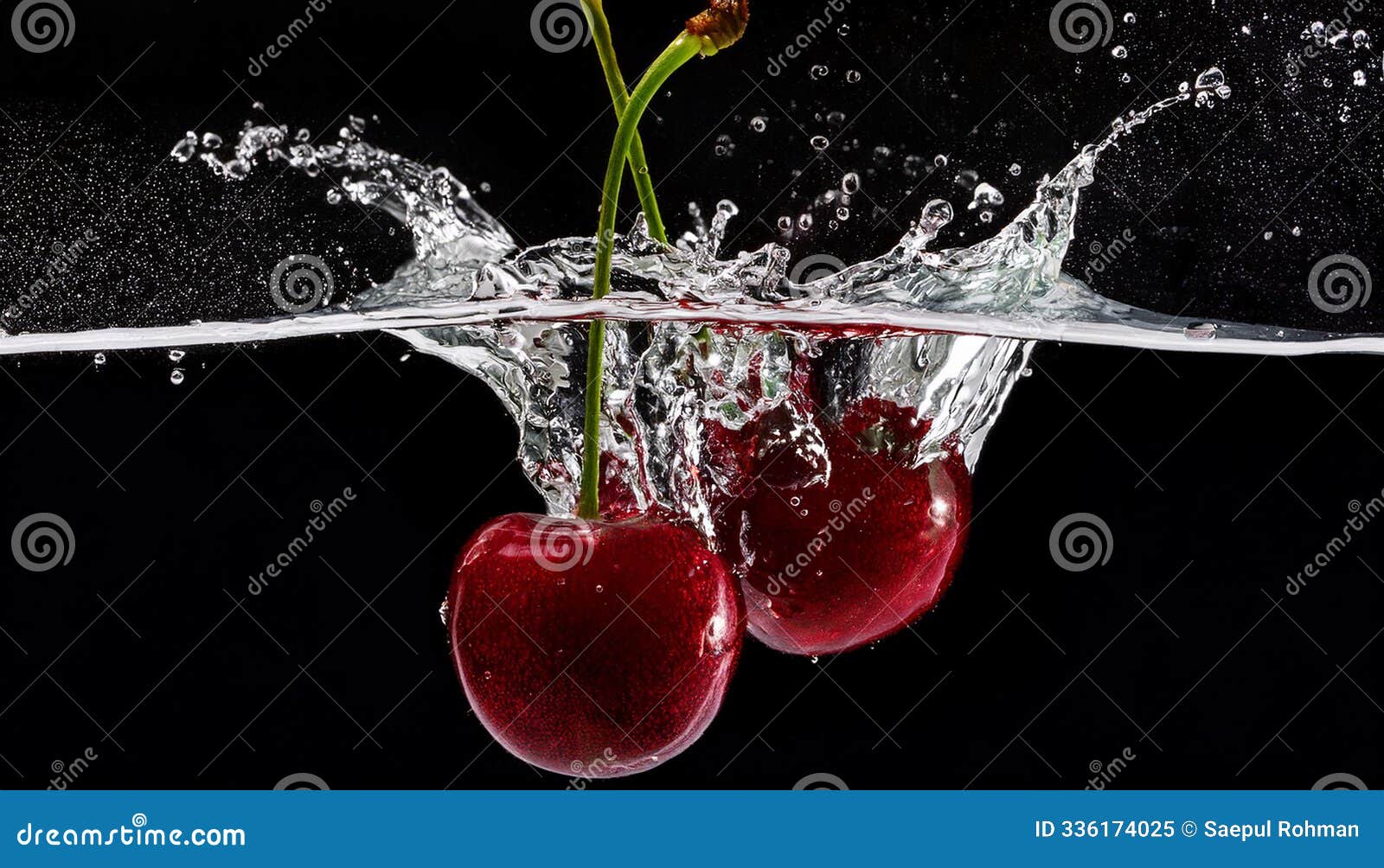 Cherry Falling into Water with Black Background Stock Illustration ...