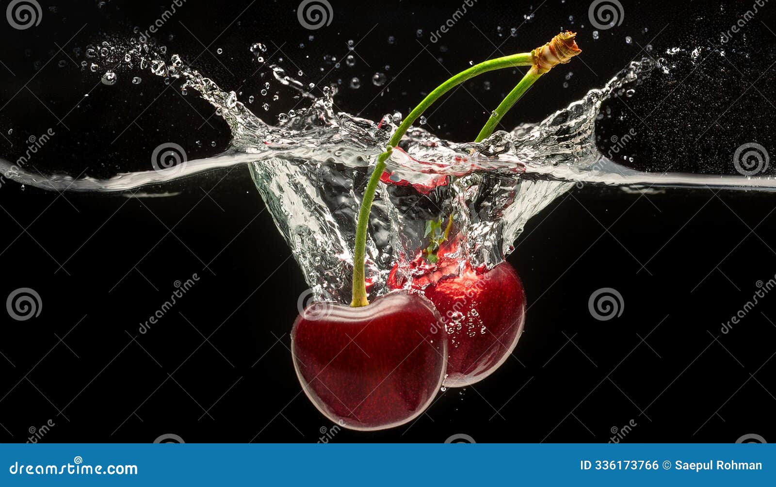 Cherry Falling into Water with Black Background Stock Illustration ...