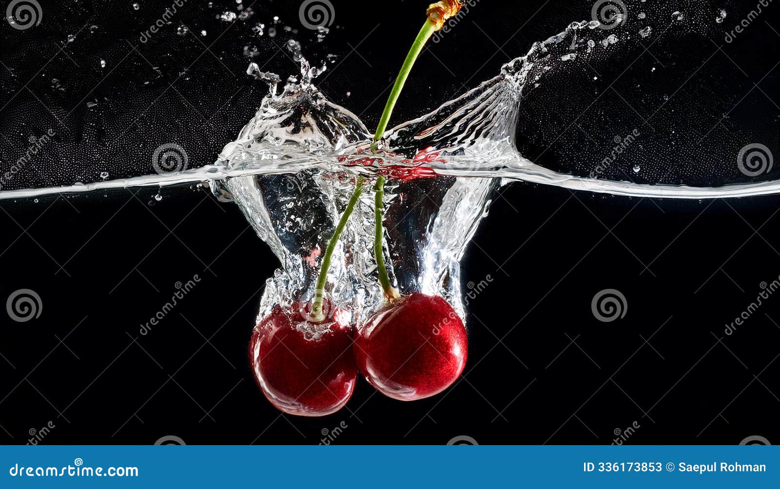 Cherry Falling into Water with Black Background Stock Illustration ...