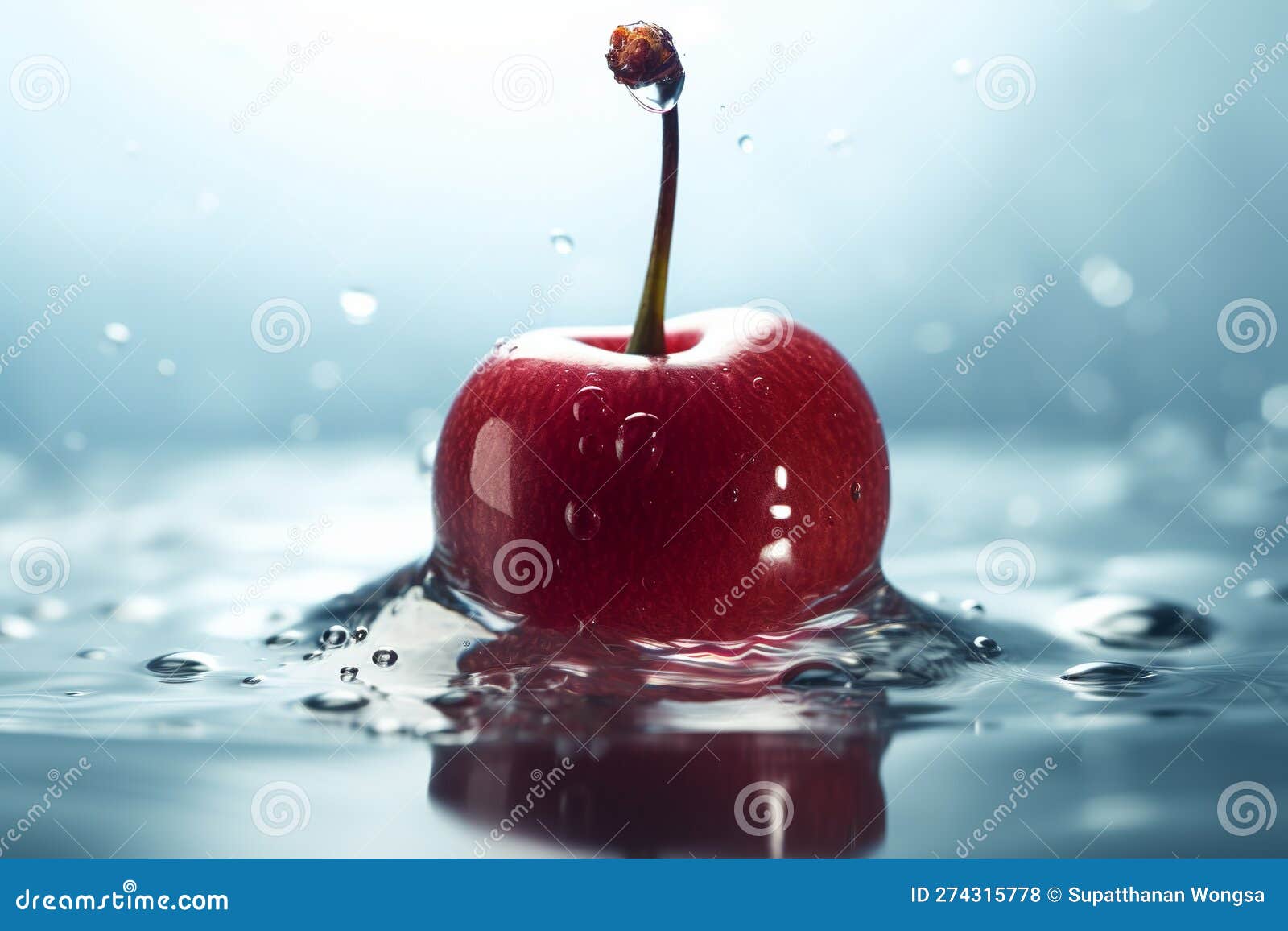The Cherry Fell into the Splashing Water. Stock Illustration ...