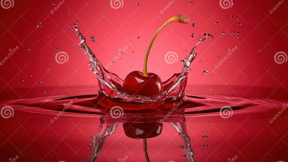 A Cherry is Floating in a Splash of Water Stock Illustration ...