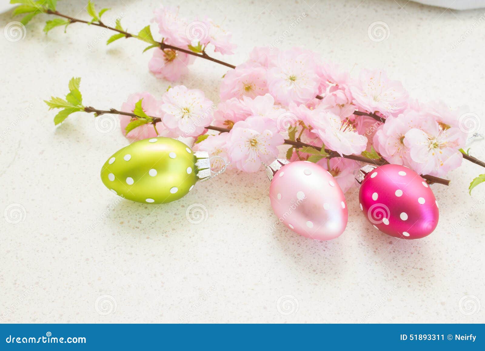Cherry Flowers with Easter Eggs Stock Image - Image of pink, table ...