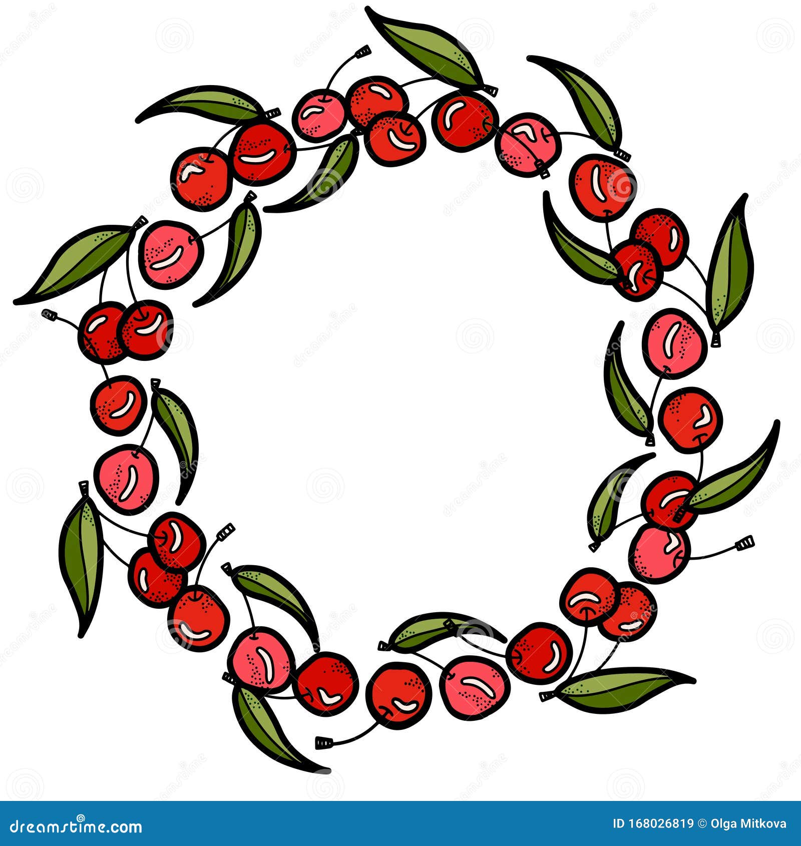 Cherry Frame. Cherry and Leaves in Various Shades in Circle Shape ...