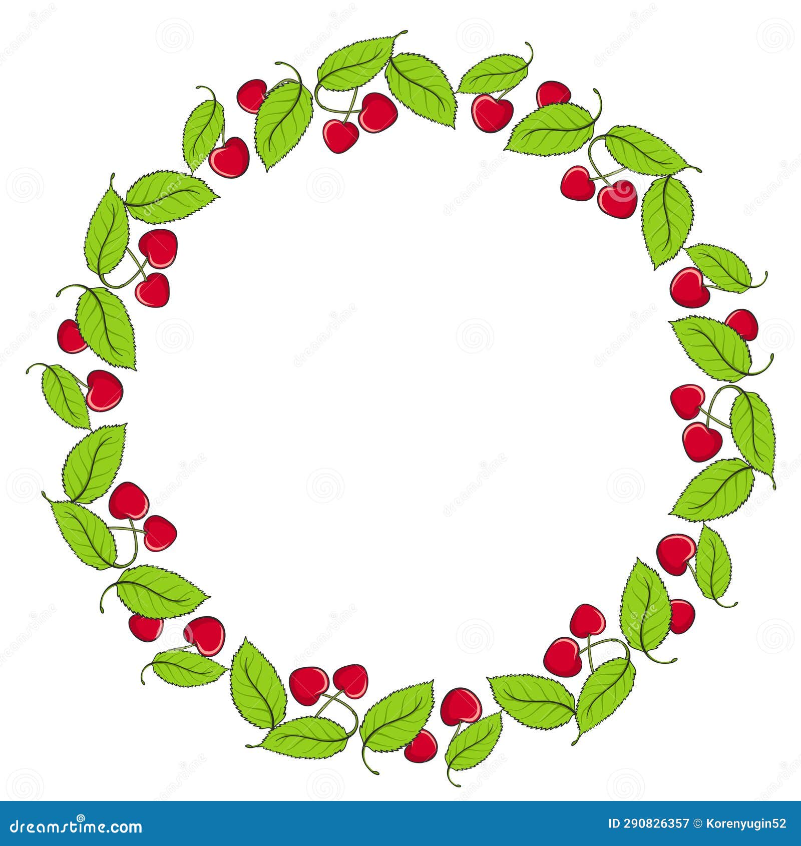 Cherry Fruit Art Drawn Round Frame Stock Vector - Illustration of frame ...