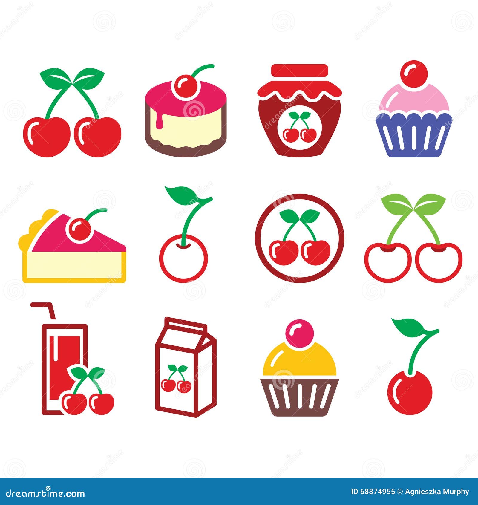 Cherry, Fruit Cake, Jam Icons Set Stock Illustration - Illustration of ...