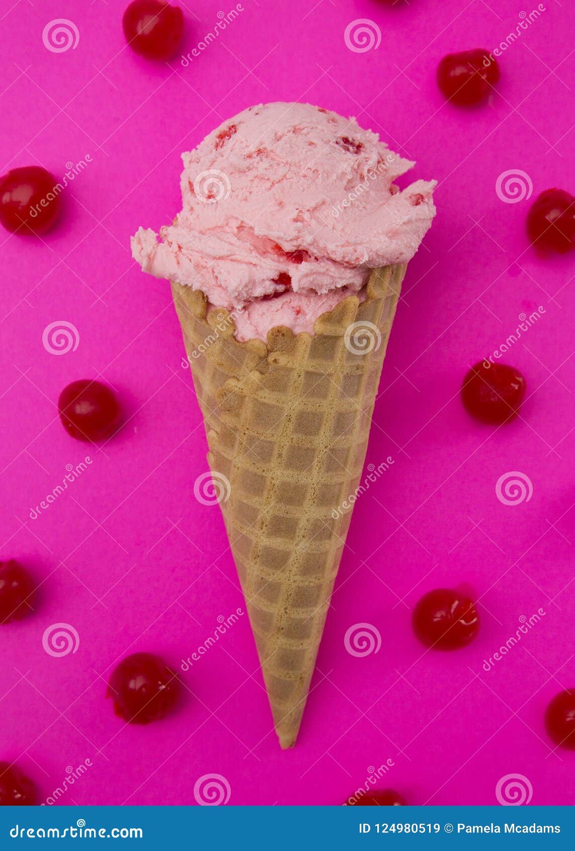 Cherry Ice Cream in a Waffle Cone Stock Image - Image of cherry, bright ...