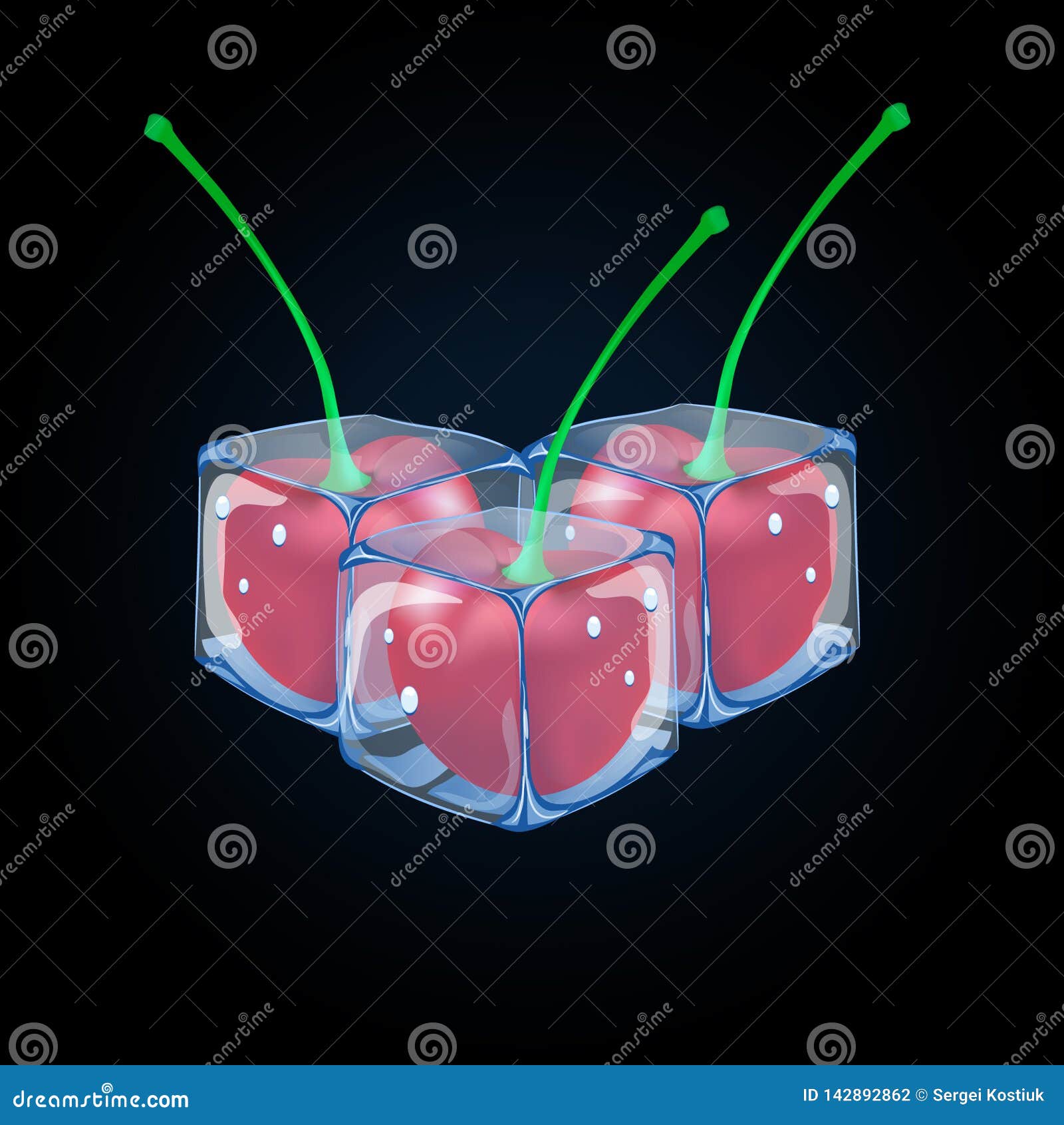 Cherry in Ice Cube Vector Illustration Stock Vector - Illustration of ...