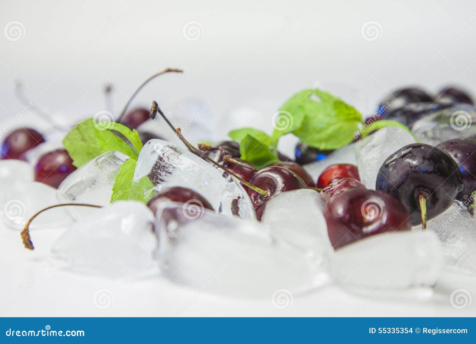 Cherry and ice cubes stock photo. Image of background - 55335354