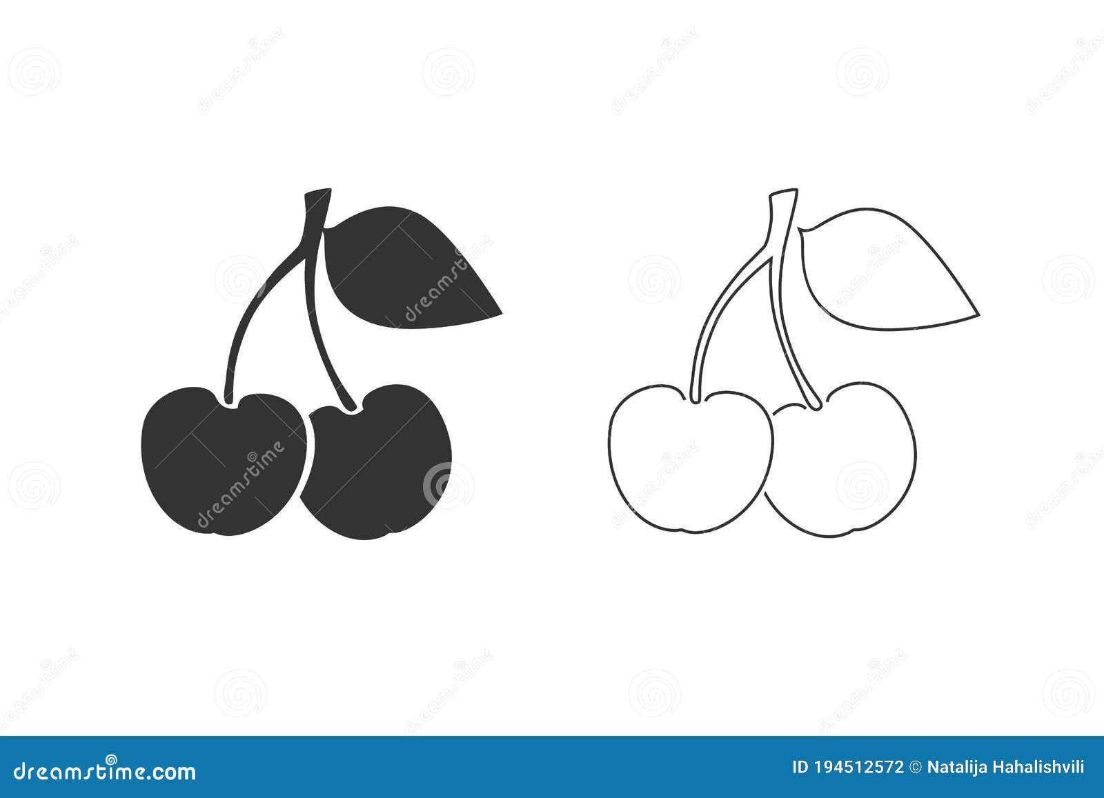 Cherry Icon Set on White. Vector Stock Vector - Illustration of healthy ...