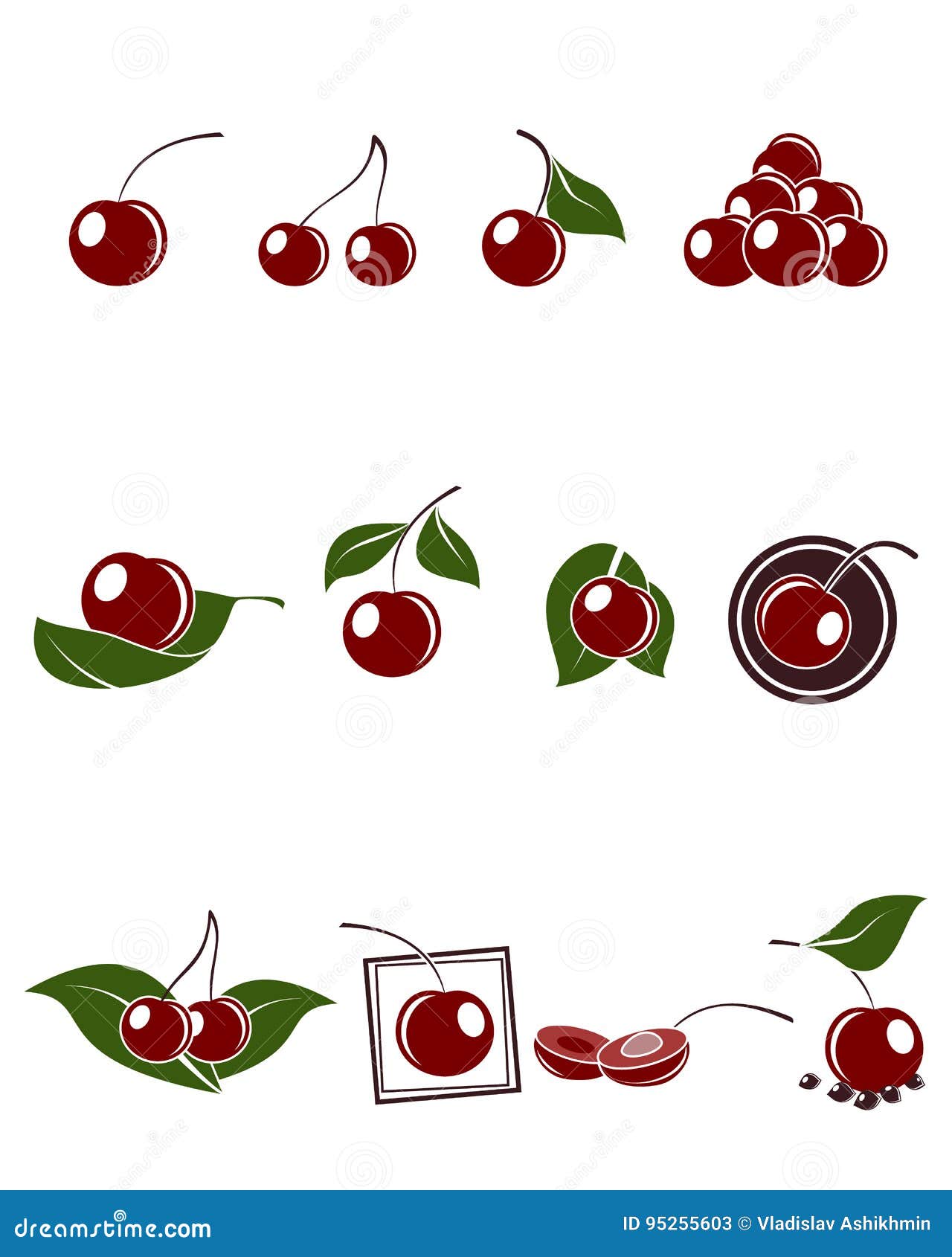 Cherry icons set stock vector. Illustration of logo, summer - 95255603