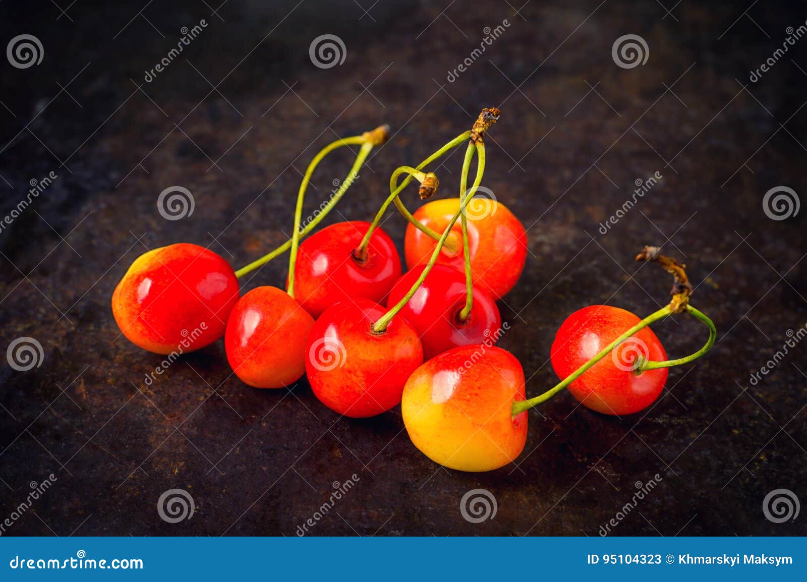 Cherry Isolated on Black Background. Agriculture. Close-up. Top View ...
