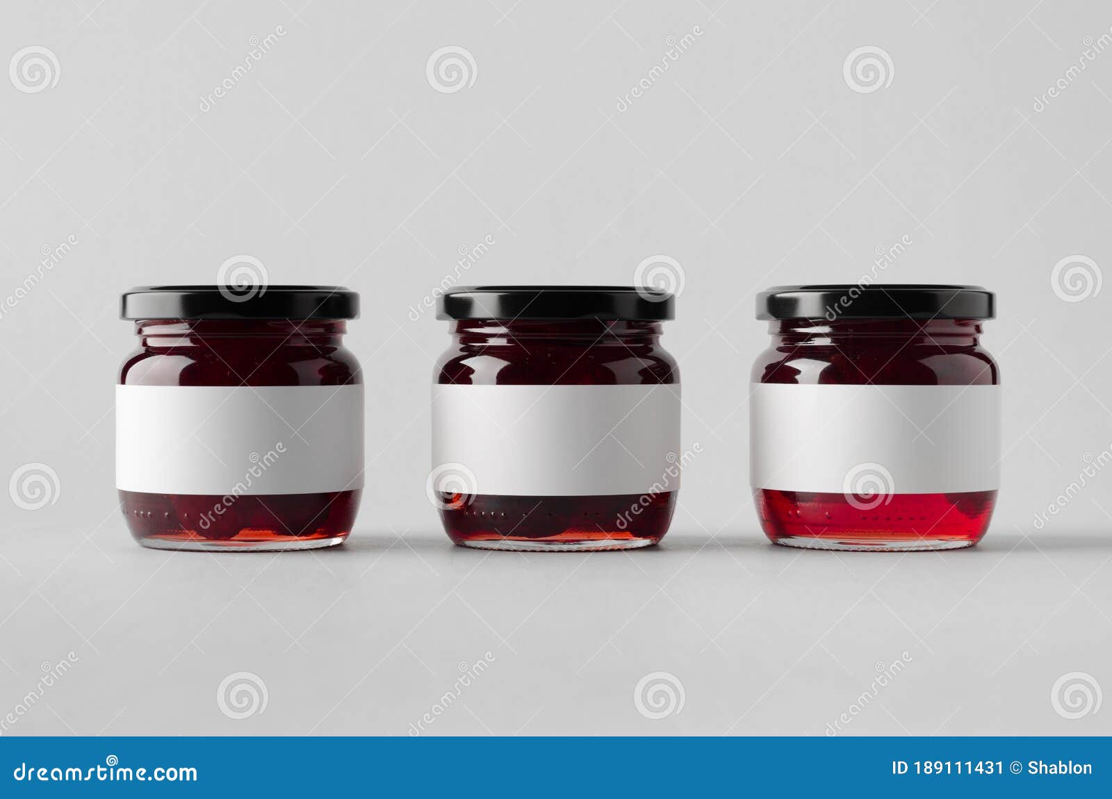 Cherry Jam Jar Mock-Up - Three Jars. Blank Label Stock Image - Image of ...