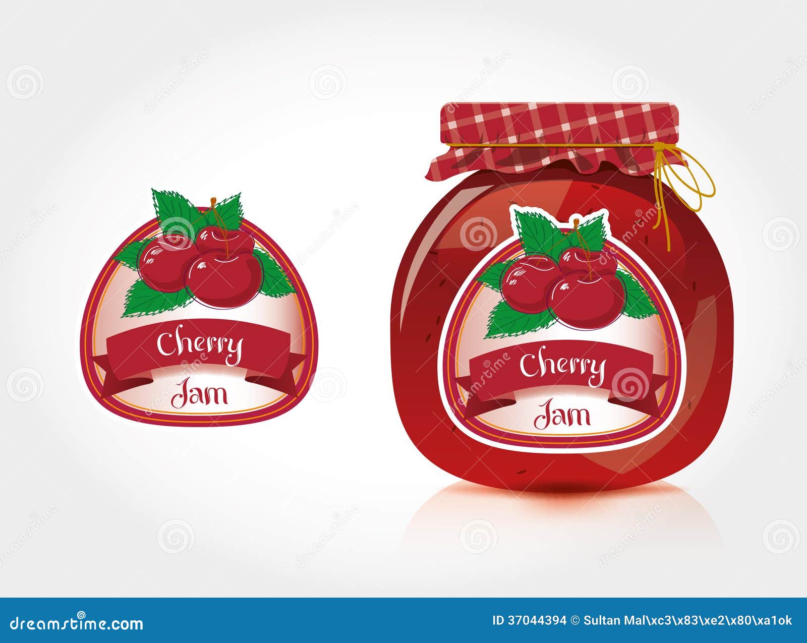 Cherry jam label with jar stock vector. Illustration of fruit - 37044394