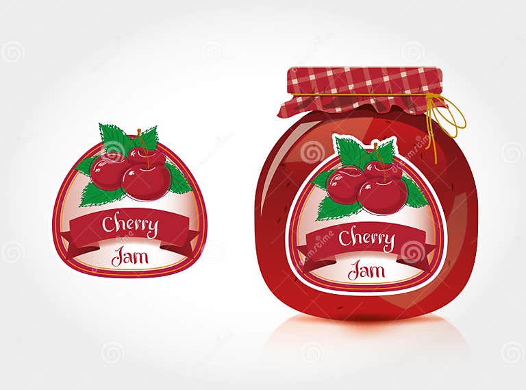 Cherry jam label with jar stock vector. Illustration of fruit - 37044394