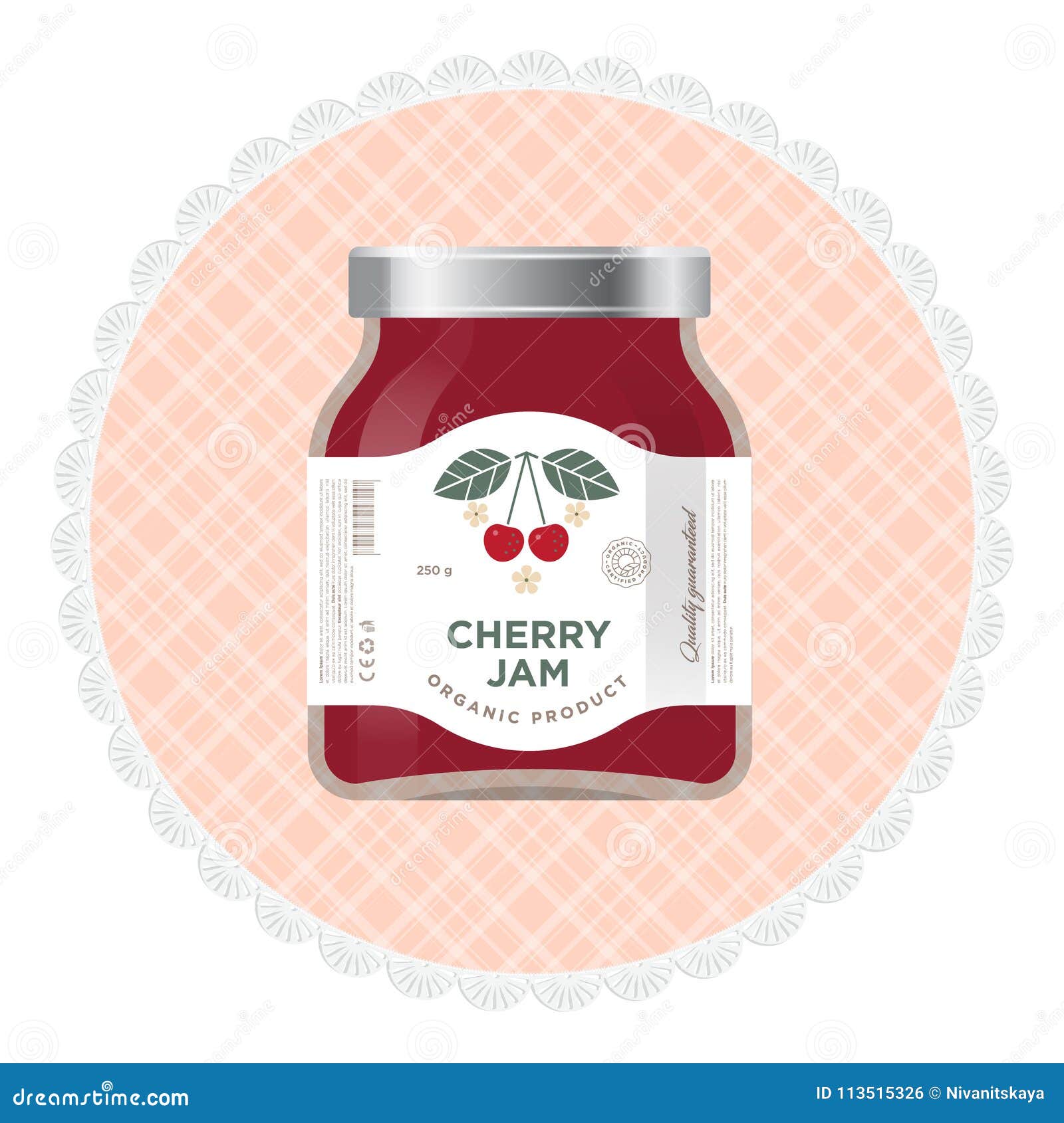 Cherry Jam Label and Packaging. the Flat Original Illustration and ...