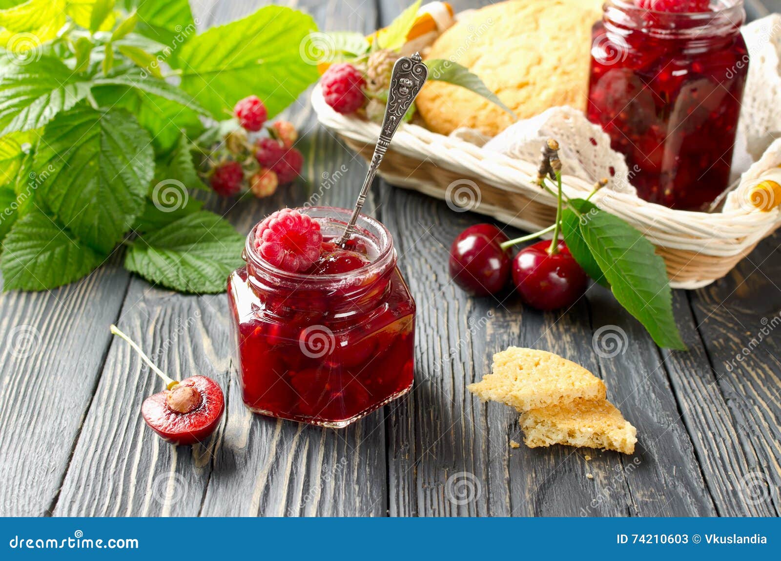 Cherry jam and raspberry stock image. Image of fruit - 74210603