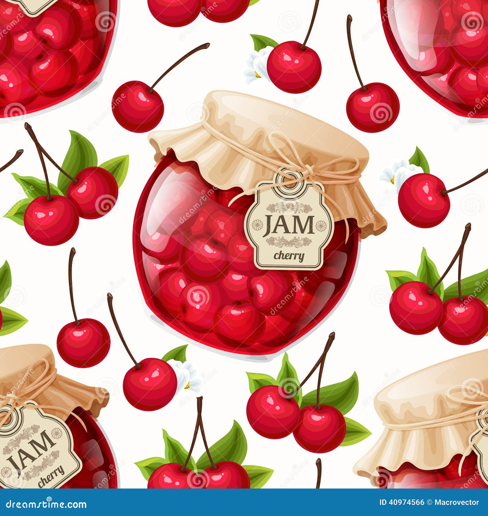 Cherry Jam Seamless Pattern Stock Vector - Illustration of decoration ...