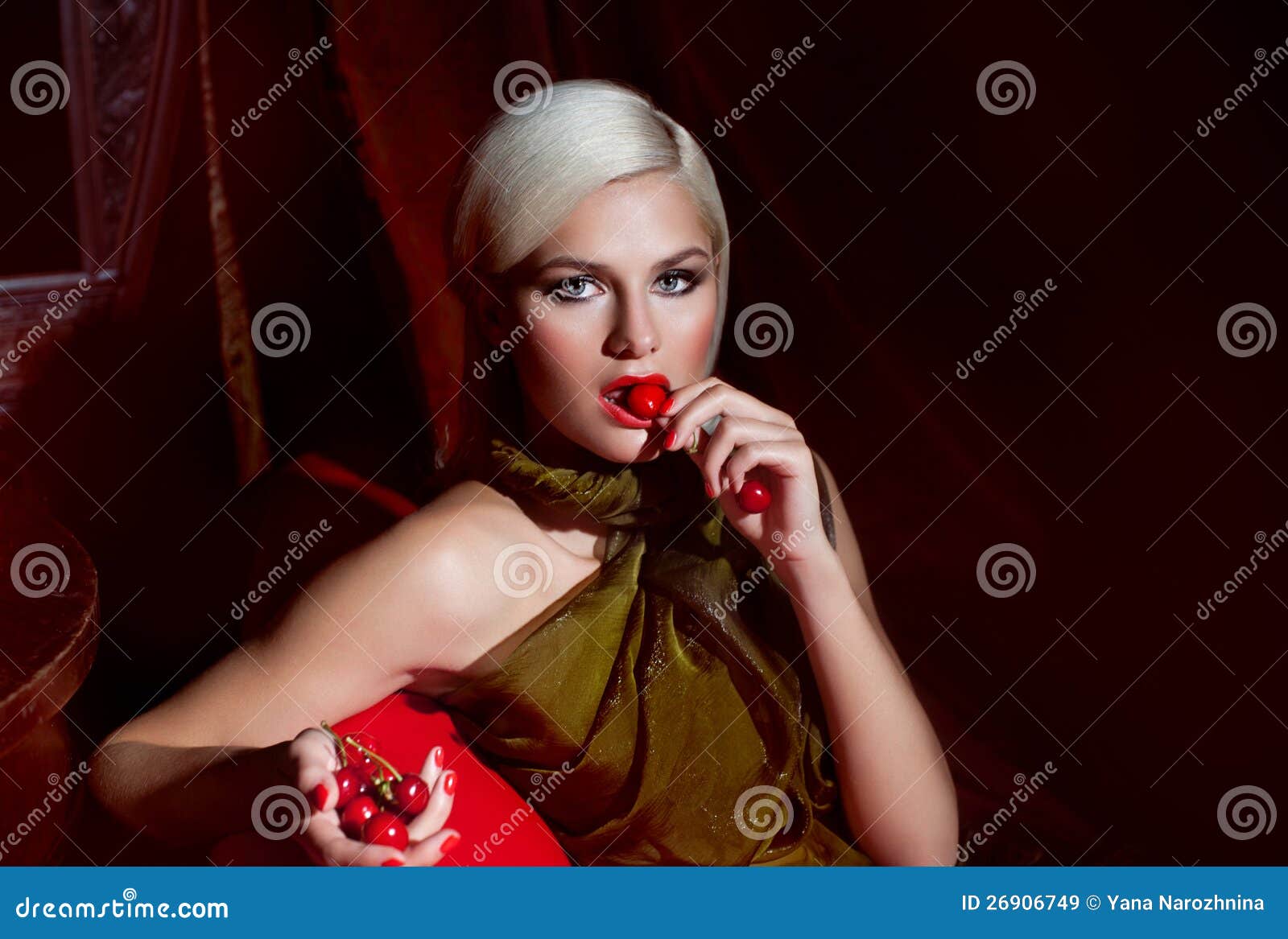 Cherry lady stock image. Image of makeup, woman, mouth - 26906749