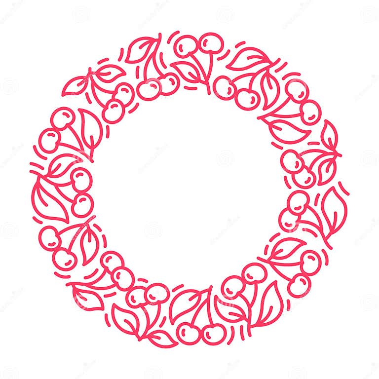 Cherry Line Pattern Circle Frame Ornament. Flourish Background Design ...