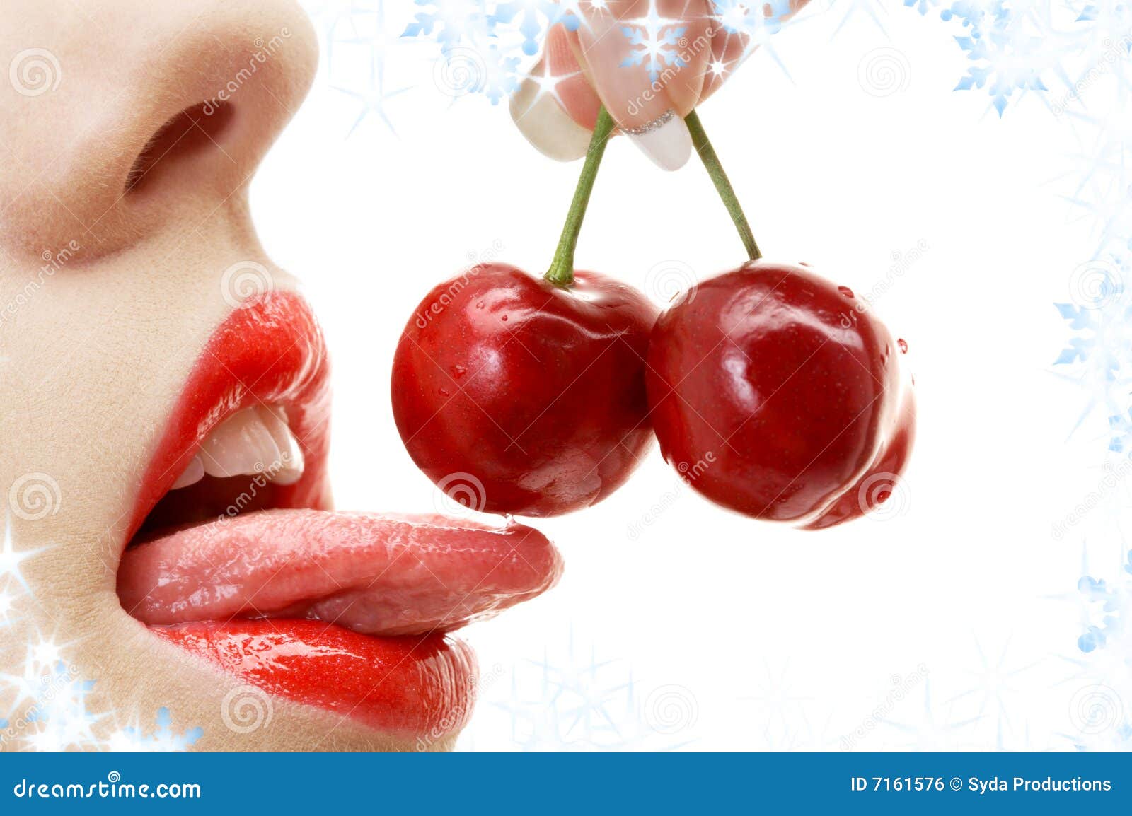 Cherry, lips and tongue stock photo. Image of gloss, fruit - 7161576