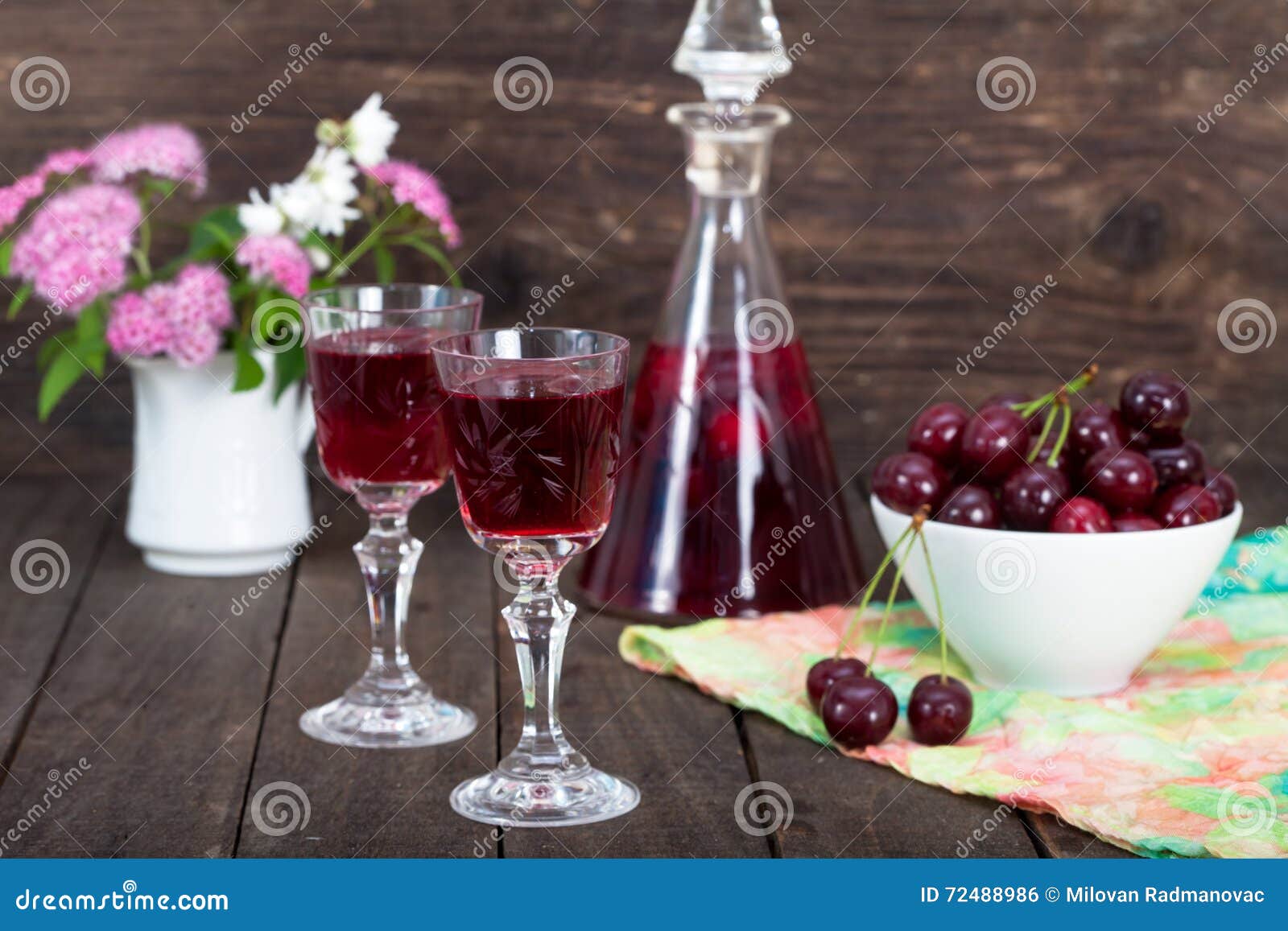Cherry liqueur in glasses stock photo. Image of homemade - 72488986