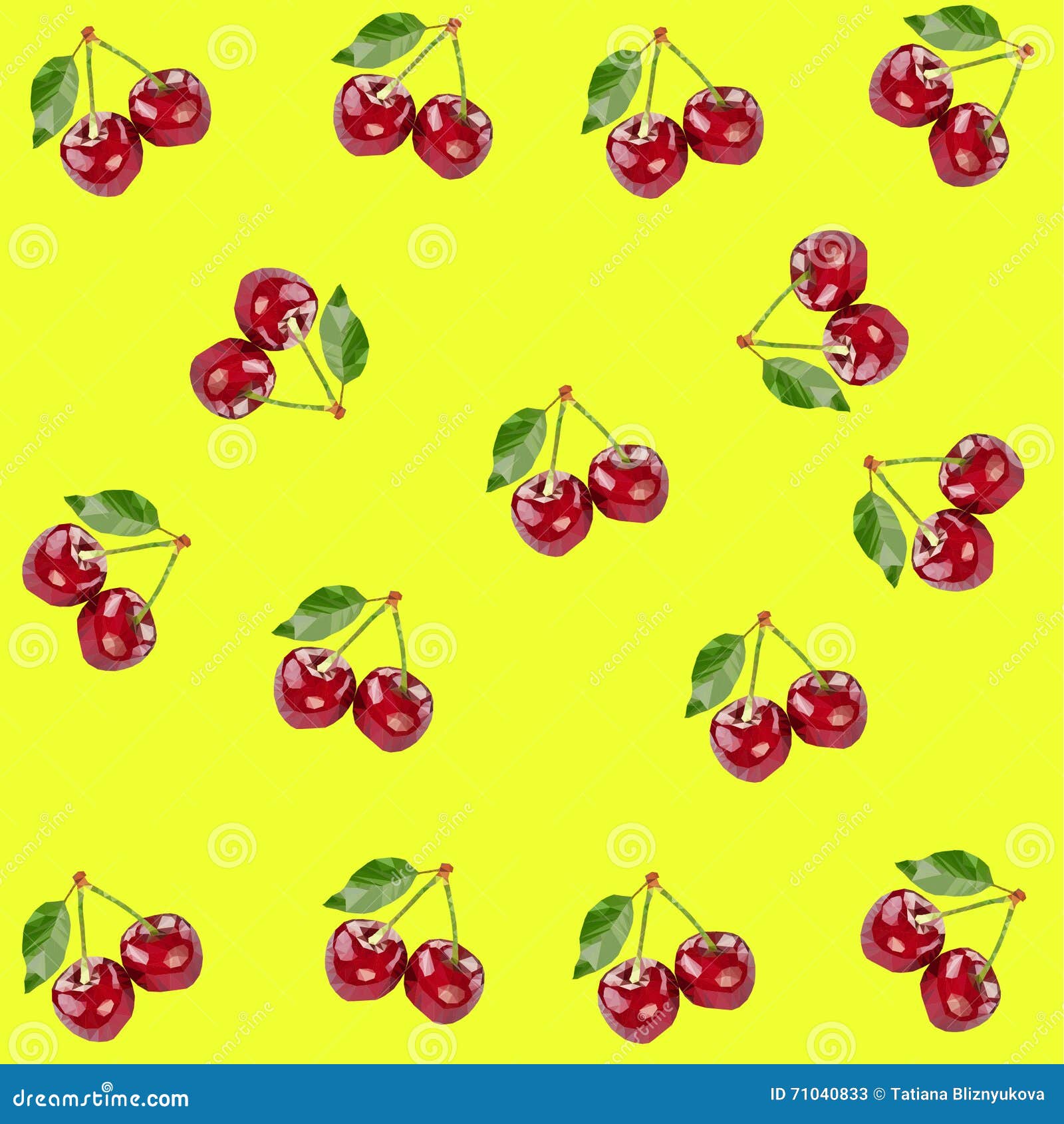 Cherry Low Poly Seamless Pattern. Picture with Polygonal Berry on the ...