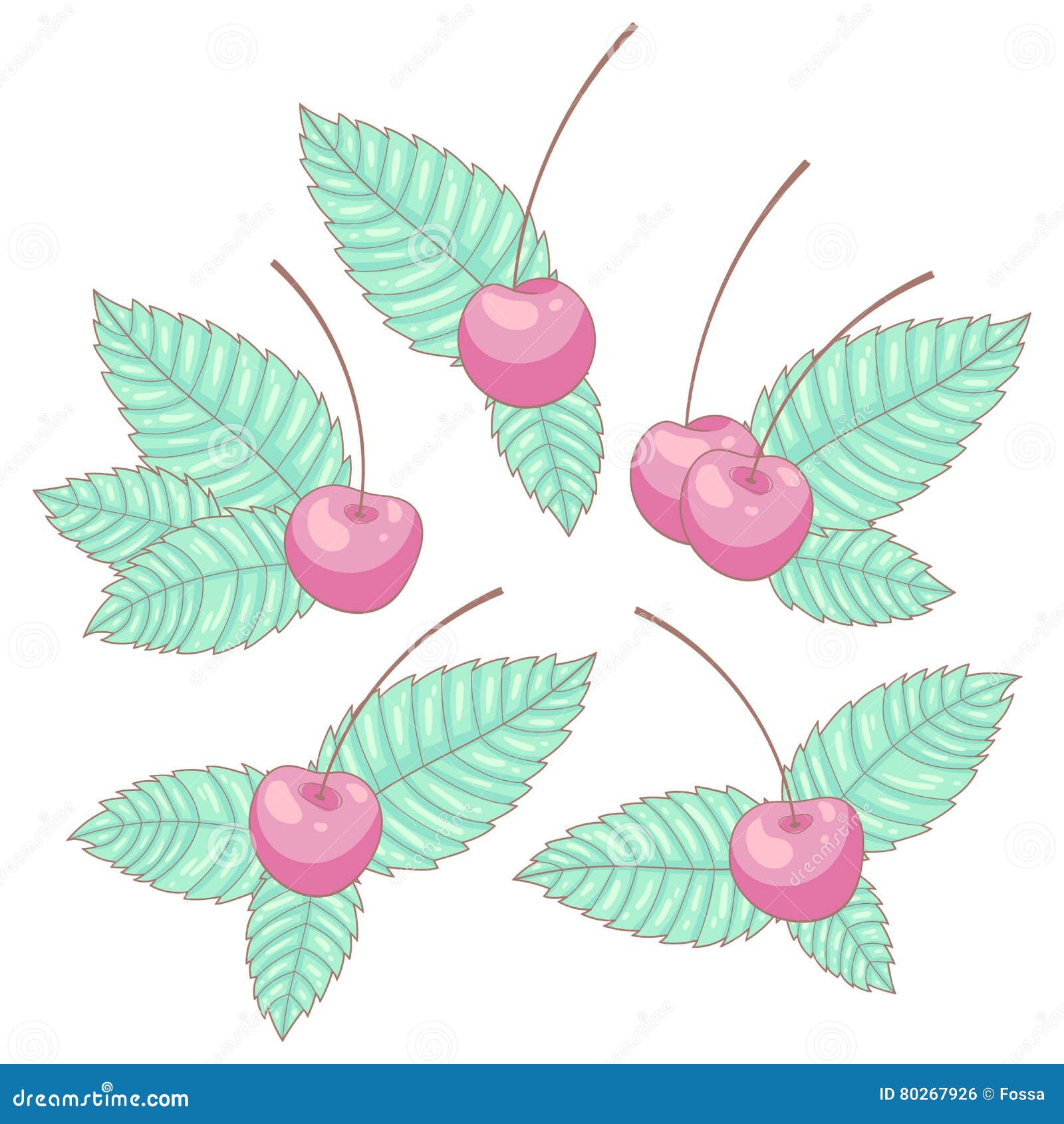 Cherry and Mint Isolated on White Stock Vector - Illustration of vegan ...