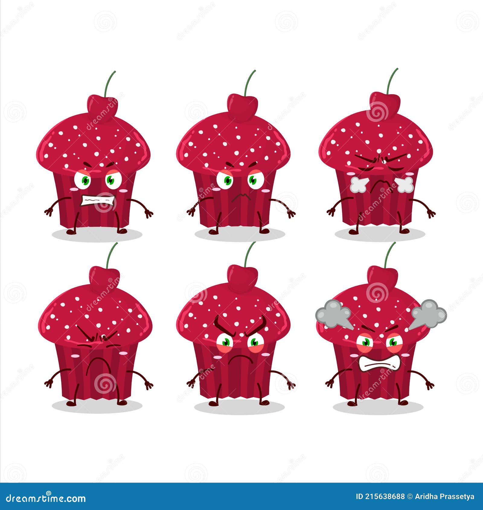 Cherry Muffin Cartoon Character with Various Angry Expressions Stock ...