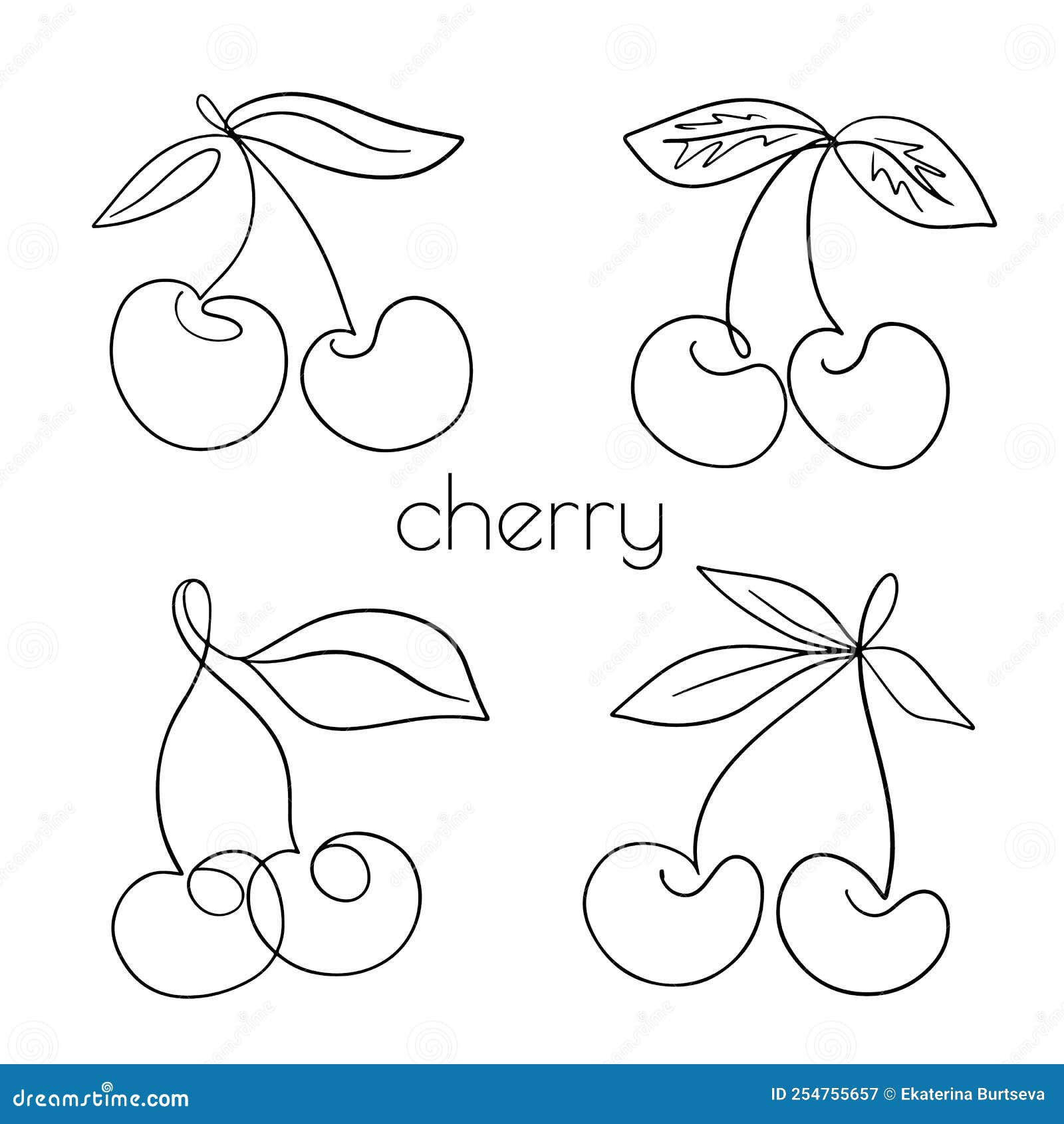 Cherry One Line Drawing Icon Set. Continuous Line Art Style Stock ...