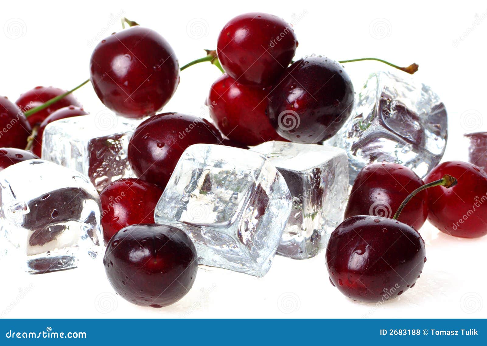 Cherry over ice cubes. stock photo. Image of chill, fruit - 2683188