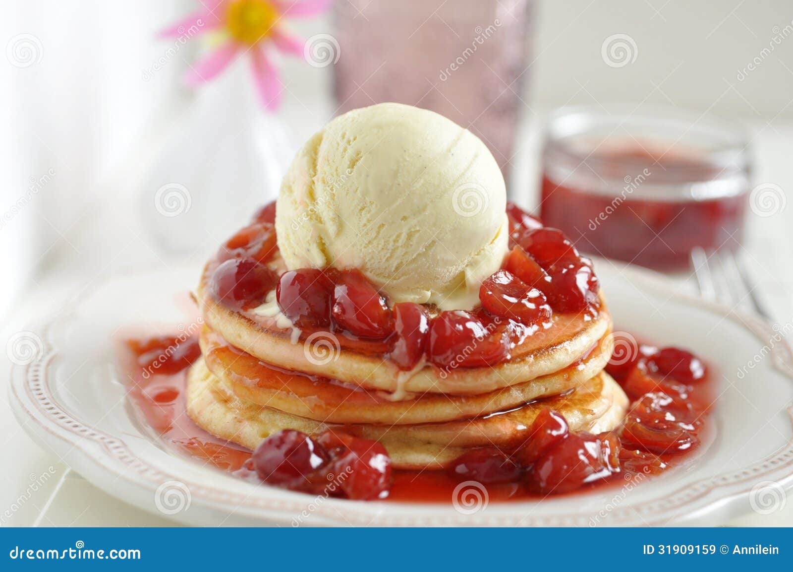 Cherry Pancakes stock image. Image of flapjacks, cake - 31909159
