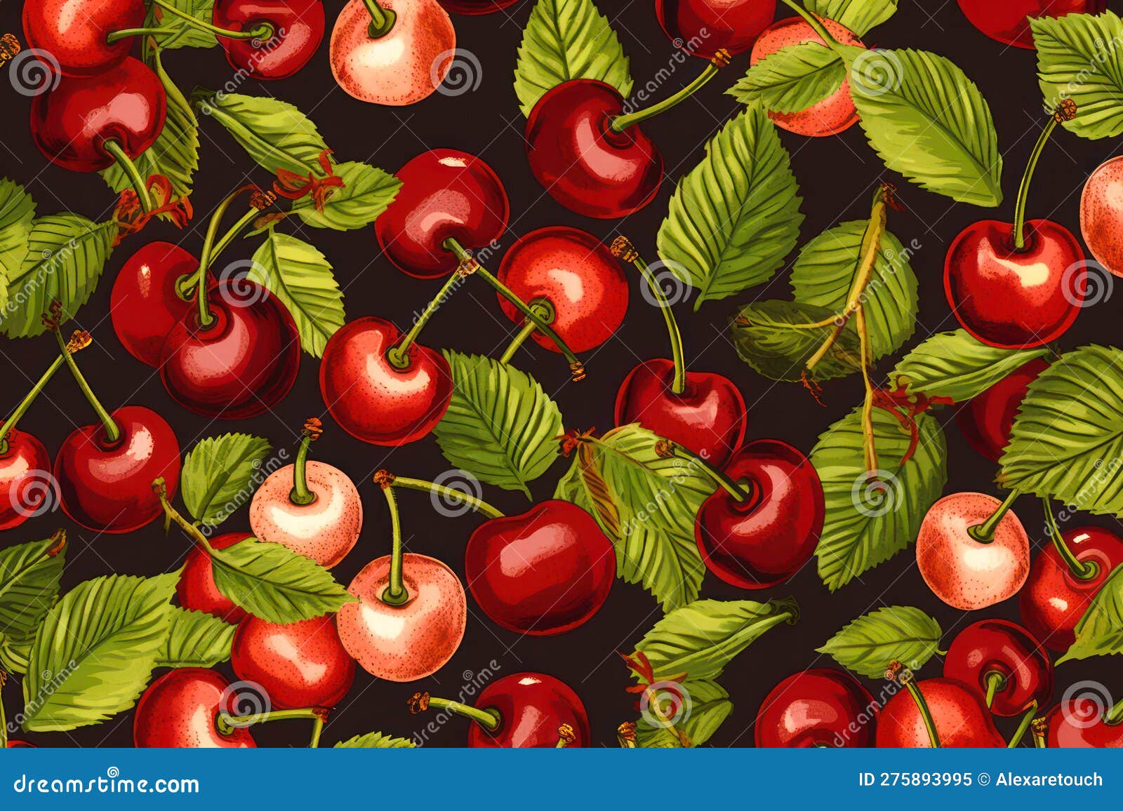 Cherry Pattern on a Dark Background. Great for Labels, Printing Stock ...