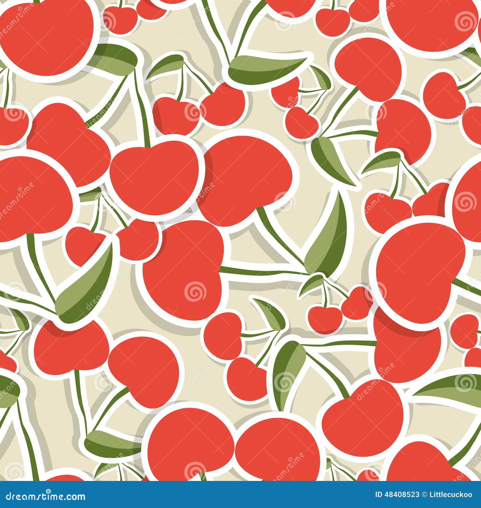 Cherry Pattern. Seamless Texture with Ripe Red Cherries Stock Vector ...