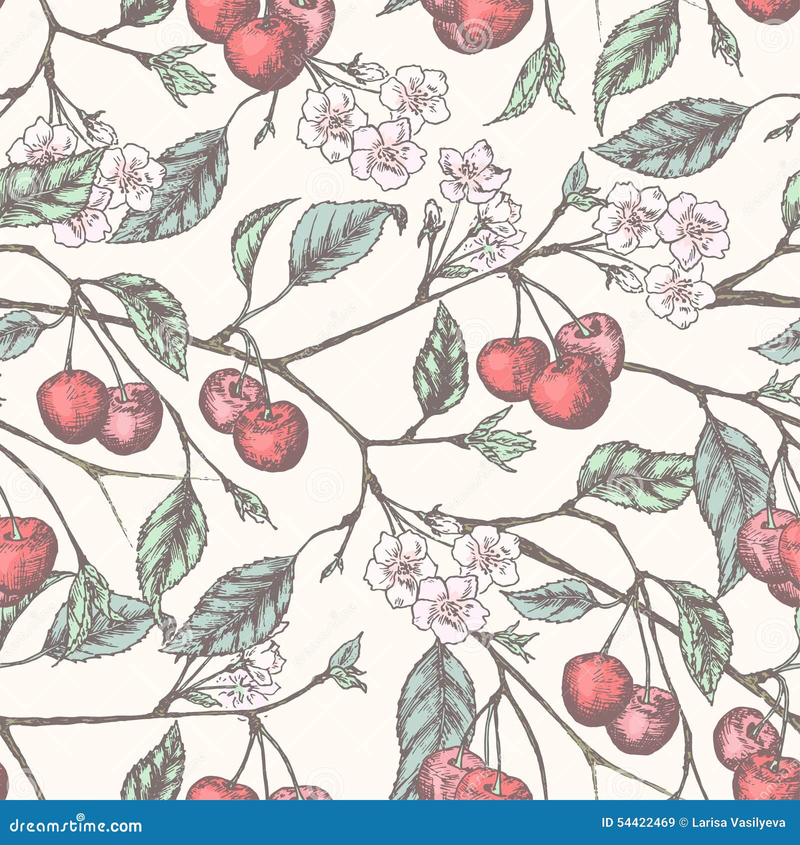 Cherry pattern 2 stock vector. Illustration of fruit - 54422469