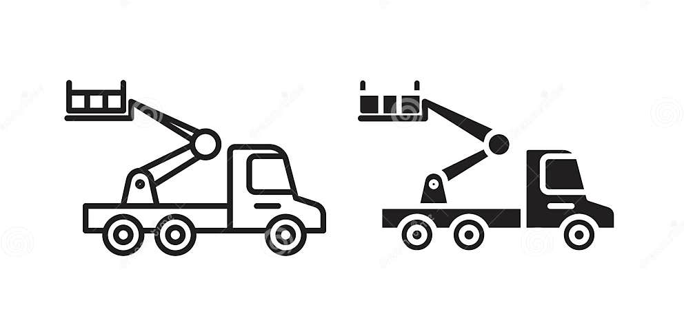 Cherry Picker Thin Line Icon Set Stock Vector - Illustration of design ...
