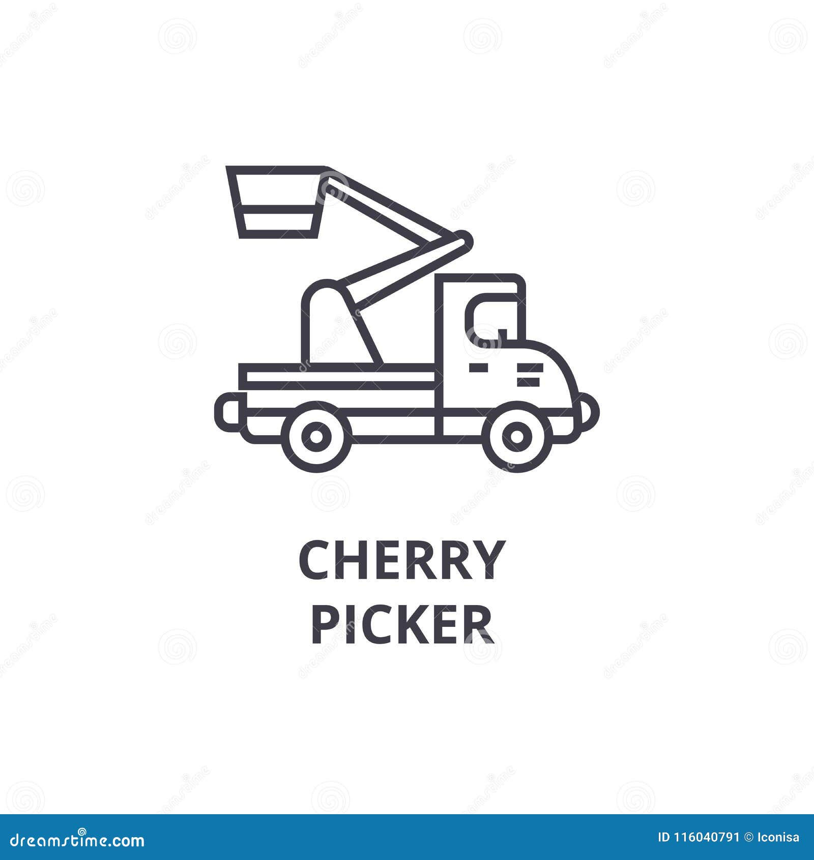 Cherry Picker Vector Line Icon, Sign, Illustration on Background ...