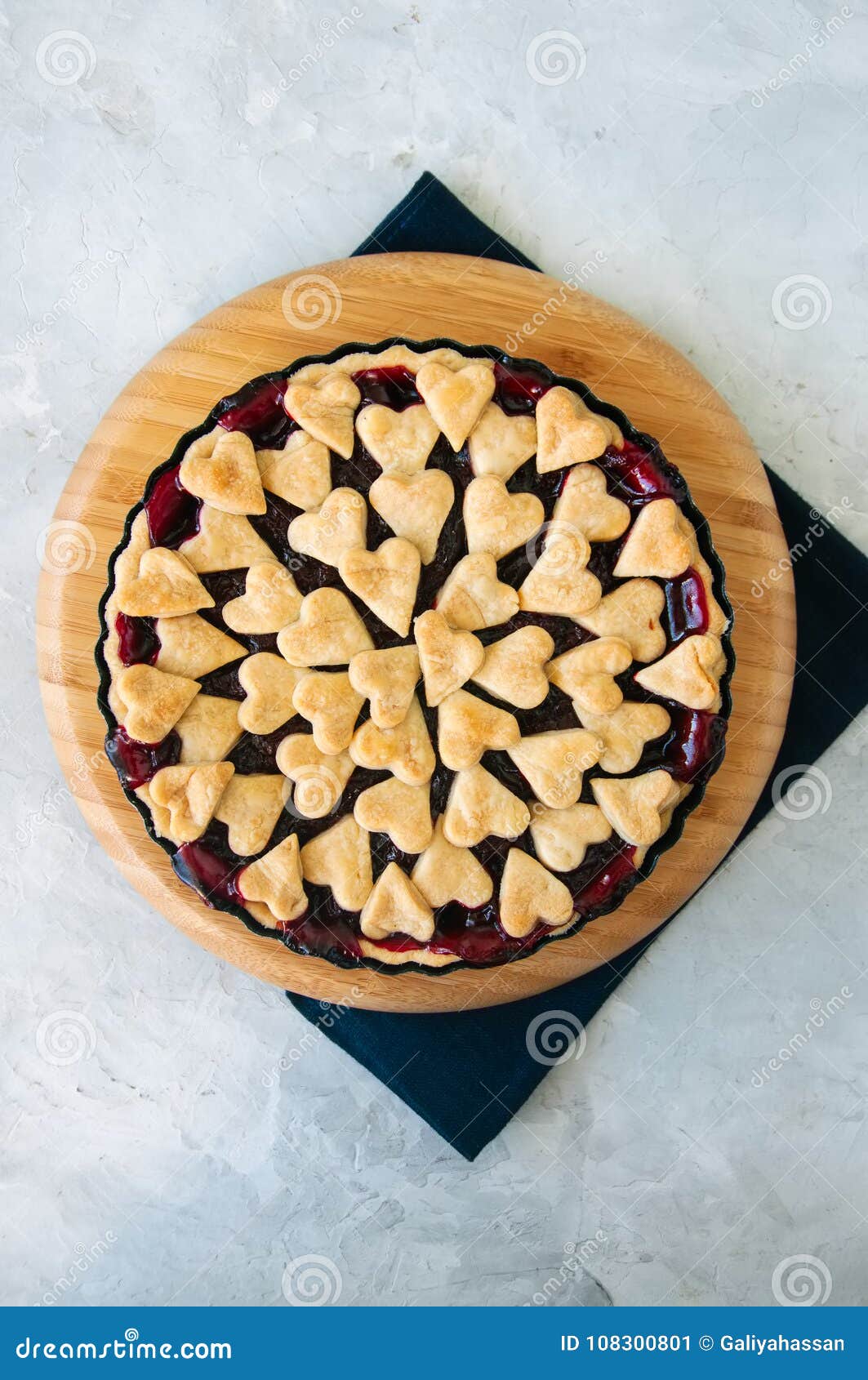 Cherry Pie with Heart Shape Decorations from Flaky Dough on a White ...