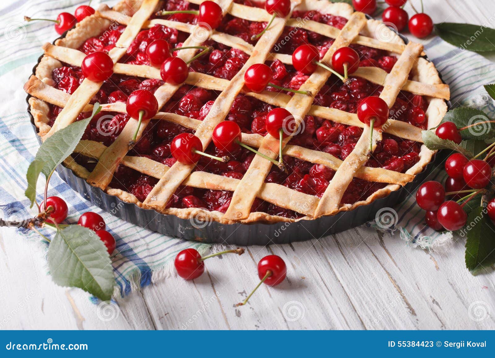 Cherry Pie and Ripe Berries on the Table. Horizontal Stock Image ...