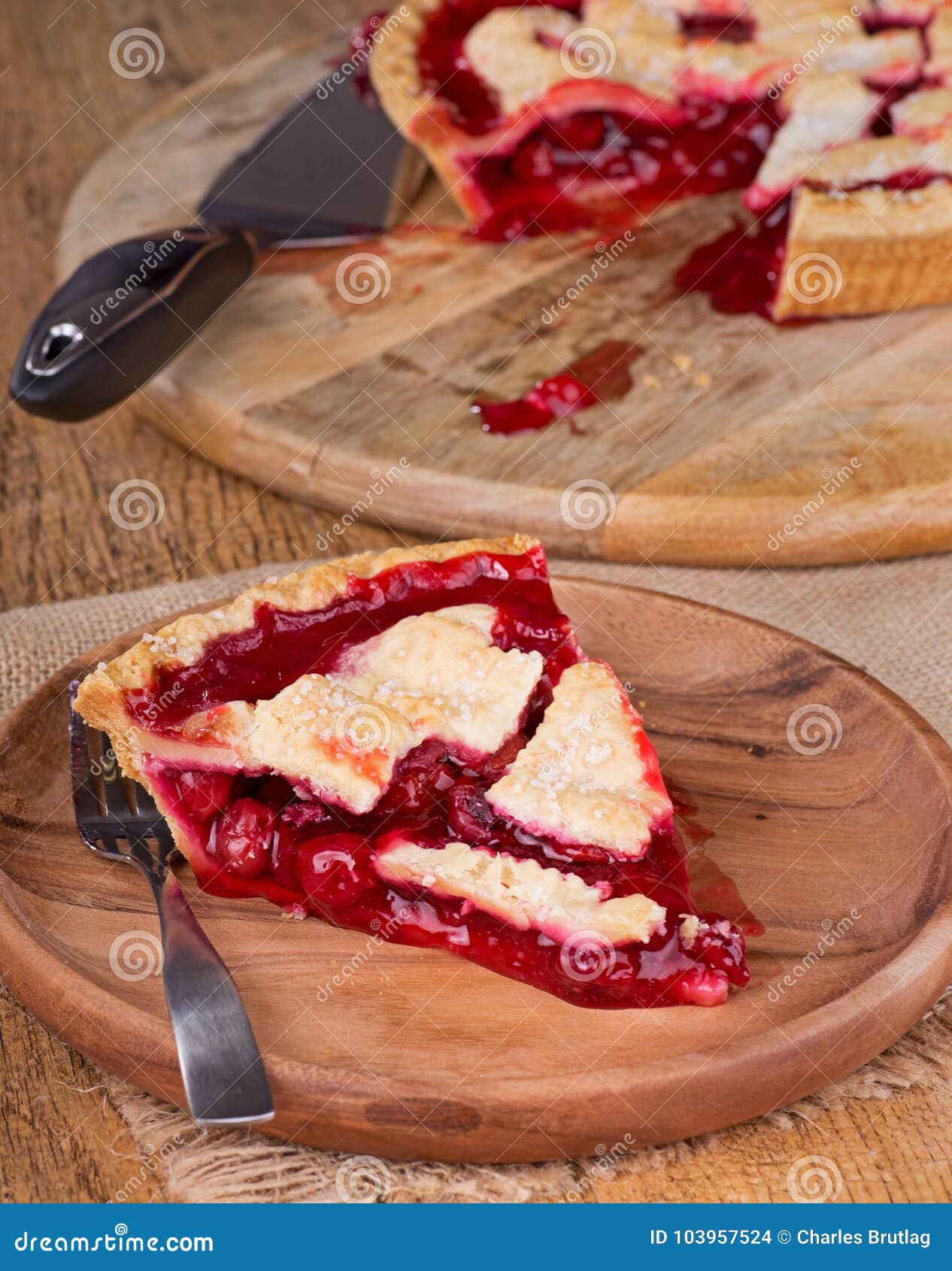 Cherry Pie Slice stock photo. Image of fresh, fork, food - 103957524