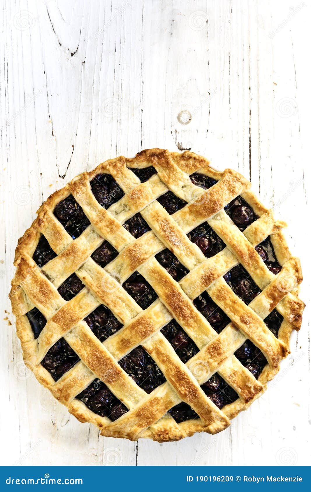 Cherry Pie Top View on Rustic White Timber Stock Image - Image of ...