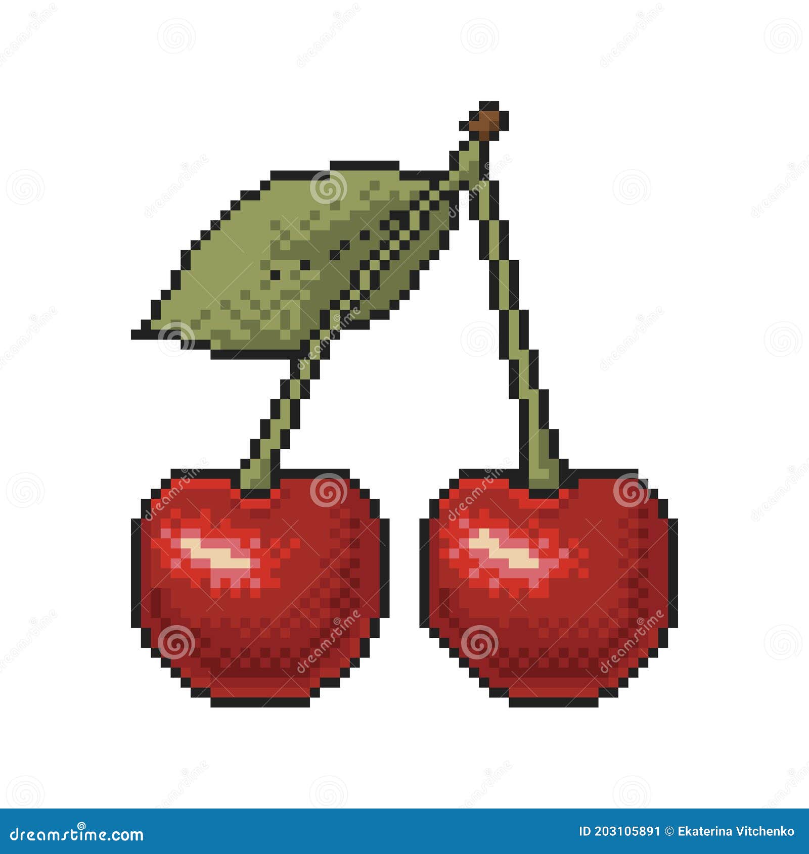 Cherry Pixel Art 8 Bit Video Game Fruit Icon Cartoon Vector ...